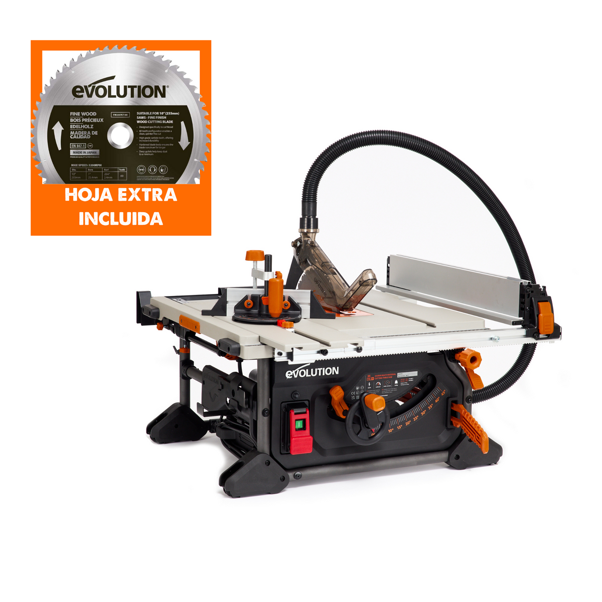 Evolution - Sierra de Mesa R255TBL+ de 255mm, 1800W con hoja multi ...